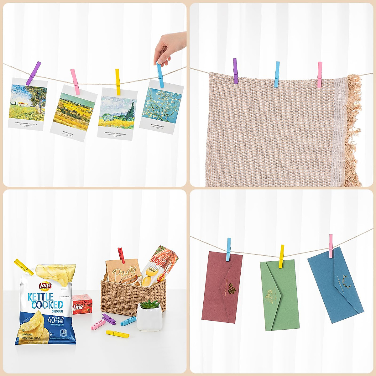 55pcs Clothespins, 2.9'' Heavy Duty Colored Wooden Clothes Pins, Multi-Purpose Colorful Clothing Pins, Wood Clips for Arts & Crafts Pictures Classroom Photos, Rust Resistant, Laundry