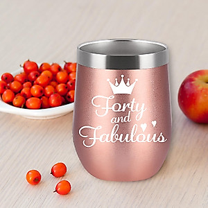 Diztoud 40th Birthday Gifts Women, Forty and Fabulous, 40th Birthday Decorations, Funny 40 Year Old Birthday Gifts for Her, Sister, Best Friends, 12oz Stainless Steel Wine Tumbler, Keychain and Box