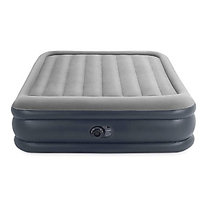 Intex 64135ED Dura-Beam Plus Deluxe Pillow Rest Air Mattress: Fiber-Tech – Queen Size – Built-in Electric Pump – 16.5in Bed Height – 600lb Weight Capacity