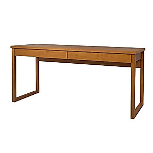 Home Office Solid Wood Desk with Drawers Brown Mid-Century Modern Rectangular Pine Matte Includes Hardware