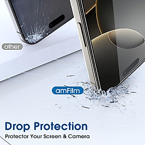 amFilm Auto-Alignment OneTouch for iPhone 16 Pro [6.3''] Screen Protector + Camera Lens Protector, Tempered Glass, 30 seconds Installation, Bubble Free, Case Friendly, Anti-Scratch [2+2 Pack]