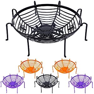 TURNMEON 6 Pcs 12.2 Inch Large Size Halloween Candy Bowls, Spider Web Bowls Halloween Decorations Black Orange Purple Halloween Bowls Trick Or Treat Halloween Candy Dish Party Table Desk Home Decor