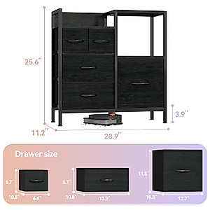 Furnulem Dresser for Bedroom Organization Fabric Dresser Units with 5 Storage Drawers Sturdy 2 Tier Shelf Large Space Dresser Bedroom Dresser for Hallway Entryway Dorm Black