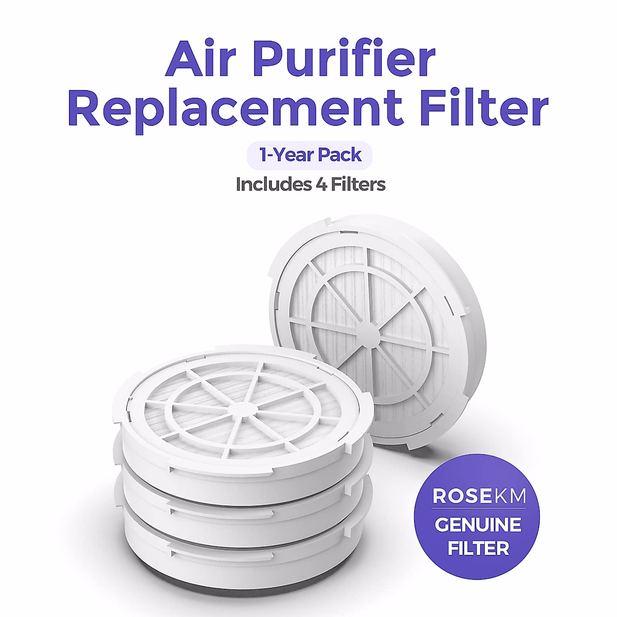 ROSEKM 1-Year Pack Air Purifier Replacement Filter for AP001R, True HEPA Filter, 4 Pack