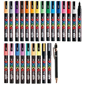 Posca Paint Marker Pen, Fine Point PC-3M 24 Colors Set Japanese Domestic Market Japan Import With Original Stylus Ballpoint Touch Pen