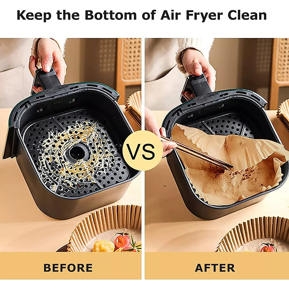 IPZA Air Fryer Liners Disposable – 100PCS Air Fryer Liners Square, 6.3 Inch Non Stick,Oil-Proof AirFryer Paper Liners,Waterproof Parchment Paper for 2-4.9 QT Air Fryers Baking Roasting