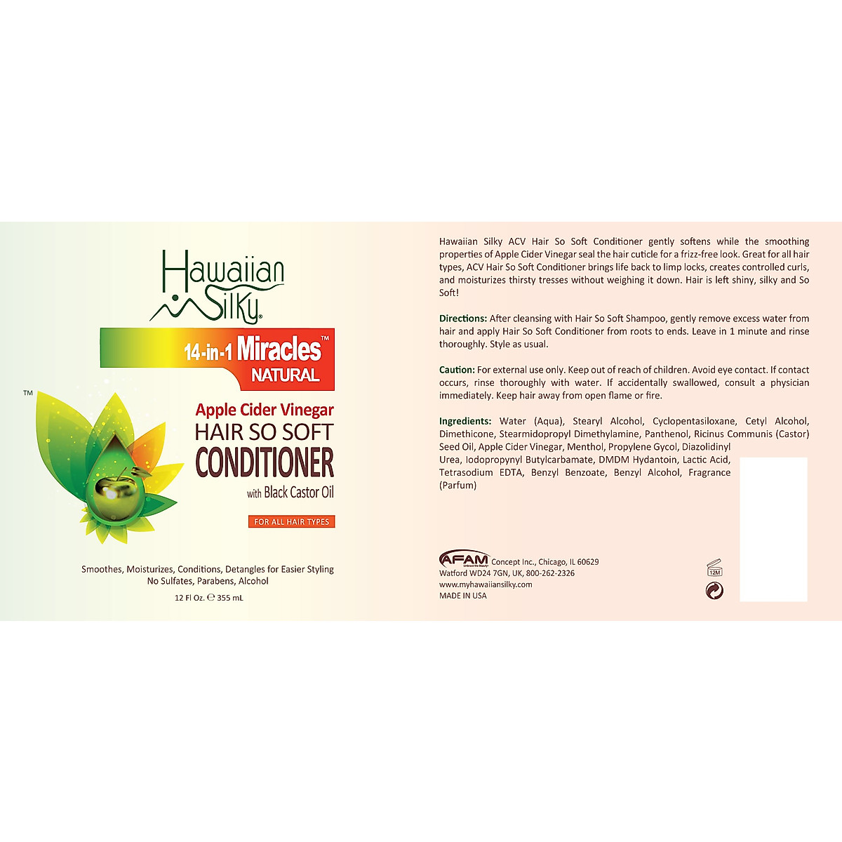 Hawaiian Silky Hawaiian silky 14-in-1 miracles hair so soft conditioner with black castor oil 12 fluid ounce, White, 12 Fl Ounce