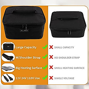 Aotto Portable Oven, 12V 24V 110V 3-in-1 Food Warmer and Heater, Mini Personal Electric Heated Lunch Box Warming Tote for Cooking & Reheating Meals in Car, Truck, Travel, Office, Home (Black)