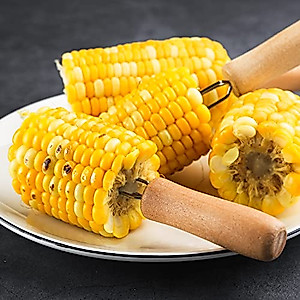 Corn On The Cob Holders Set of 12 Stainless Steel Corn Cob Holders with Wooden Handle Cob Skewers Corn Forks for BBQ Sweetcorn Roasted Meat Fruit (12)
