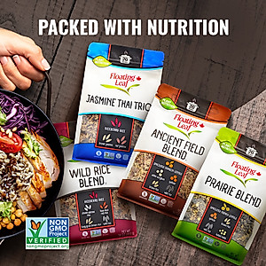 4 Packs x 14 ounces Rice Variety Pack Includes Jasmine Thai Rice Trio, Wild Rice Blend, Prairie Blend and Ancient Field Blend, Non Gluten, Non-Gmo, Kosher and Vegan - Floating Leaf