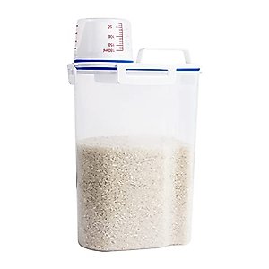 JCSHIMO Airtight Rice Storage Container, BPA Free Plastic Dry Food Container Cereal Storage Bin with Pouring Spout, Measuring Cup Food Dispenser for Cereal Beans Flour Sugar