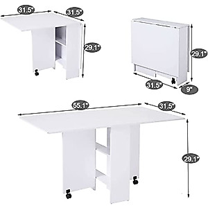 DINAZA Folding Dining Table Drop Leaf Table for Small Spaces with 2 Tier Storage Racks Multifunction Space Saving Table Extension Dinner Table for Kitchen Living Room