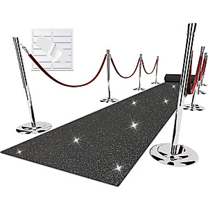 EZLucky Glitter Black Carpet Runner for Party, 2.46X15ft, 200GSM Glitter Non-Woven Fabric, Hollywood Black Carpet for Event, Aisle Runner for Wedding Ceremony, Movie Theme Party Decorations