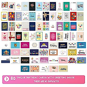 80 Unique Bulk Birthday Cards w/ Envelopes & Messages Inside