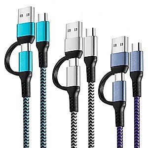USB C to USB C Cable, 60W 3 Pack Fast Charging Cords 6ft QC & PD 2-in-1 USB-A/C to Type C Charger Cord Compatible with Samsung Galaxy S21 S10 S9 Note20, MacBook Pro 2020/2019, iPad Pro 2020/2019