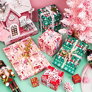 WRAPAHOLIC Christmas Wrapping Paper Roll - Mini Roll - 3 Rolls - 17 Inch X 120 Inch Per Roll - Nutcracker, House, Snowflake Holiday Collection