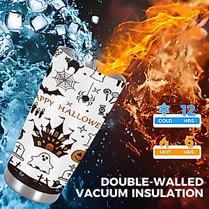 LATTPLYN Gifts for Halloween, Black Cat Halloween Tumbler with Lid, 20 oz Bat Spider Web Ghost Witch Printed Insulated Stainless Steel Travel Mug Horror Movies Lover Gifts for Friends, Coworkers