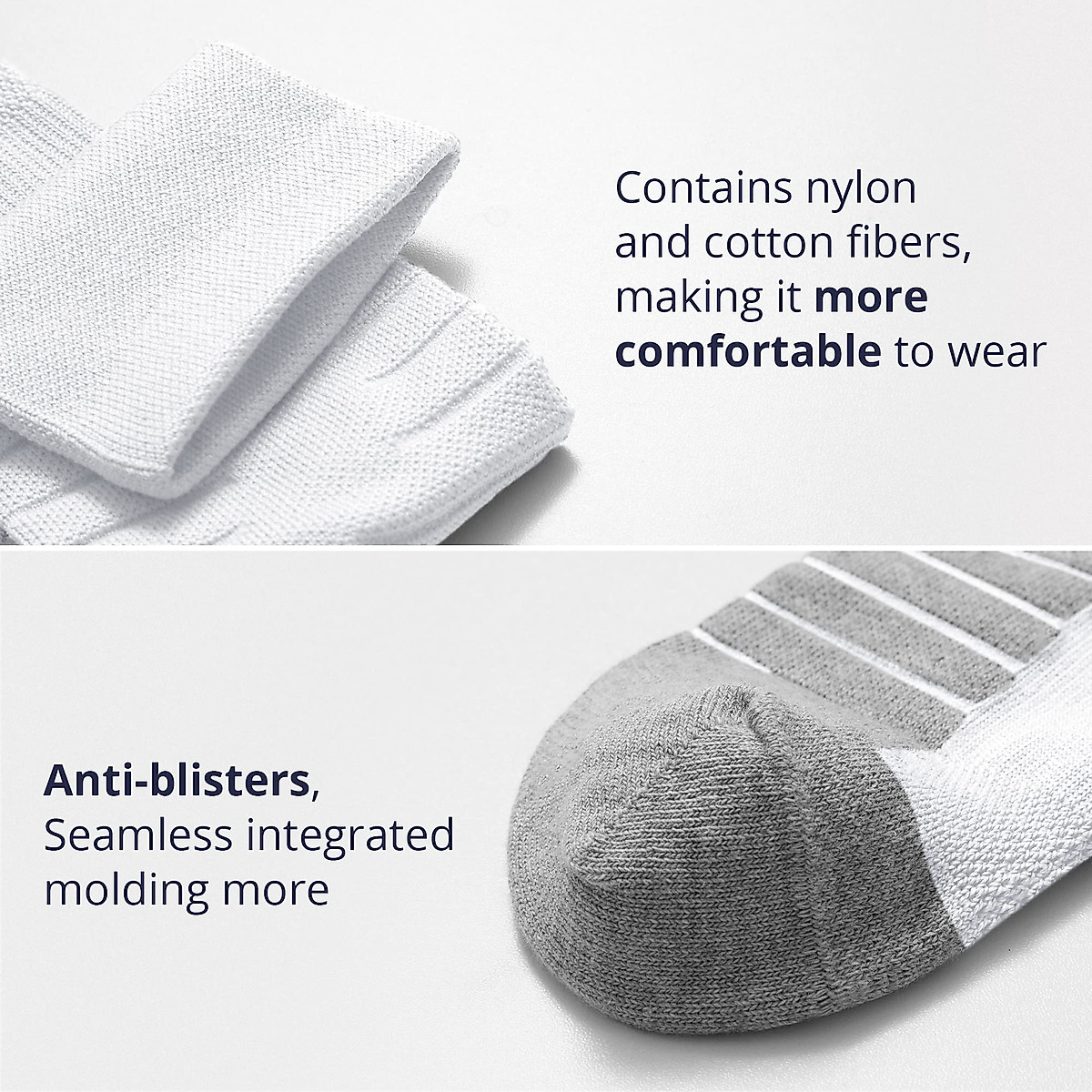 AKASO 2 Pairs Ultralight Running Socks, Crew Coolmax Cotton Athletic Sport Quarter Hiking & Running Socks for Men & Women(White L)