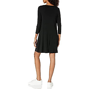 Amazon Essentials Women's 3/4 Sleeve Boat-Neck Dress (Available in Plus Size), Black, 1X