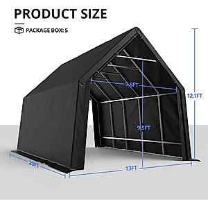 KING BIRD 13' x 20' Heavy Duty Carport Anti-Snow Carport, Full-Size Truck, Outdoor Storage Shelter Shed Instant Garage Car Canopy with Reinforced Ground Bars