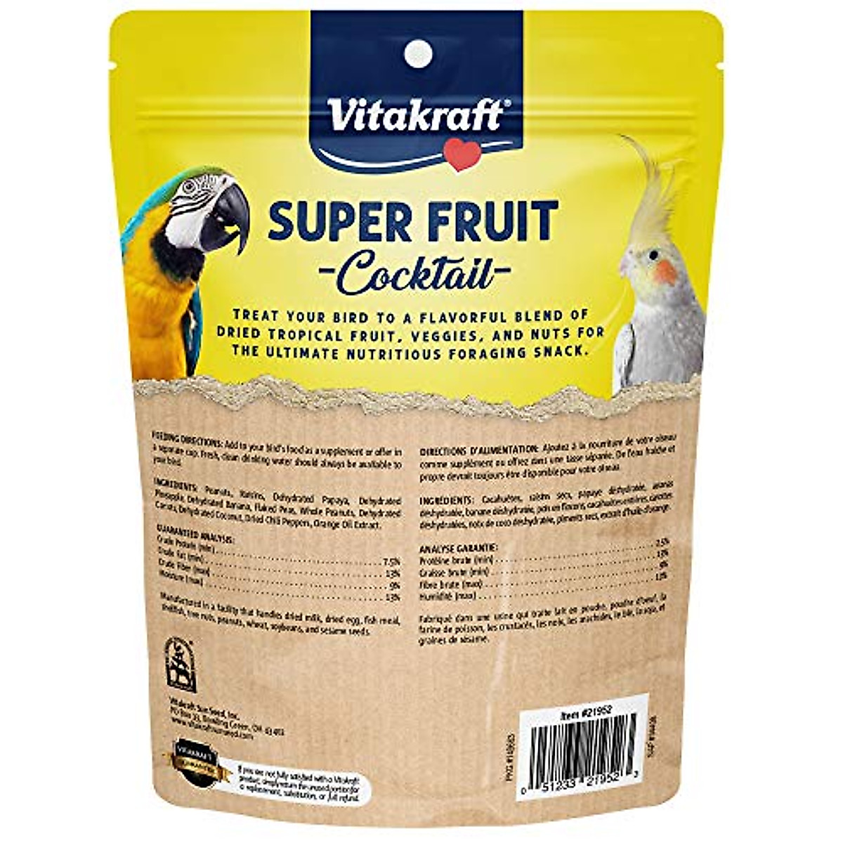 Vitakraft Fresh Super Fruit Cocktail - Tropical Parrot Fruit Blend - Parrot and Parakeet Treats Browns 1.25 Pound (Pack of 1)