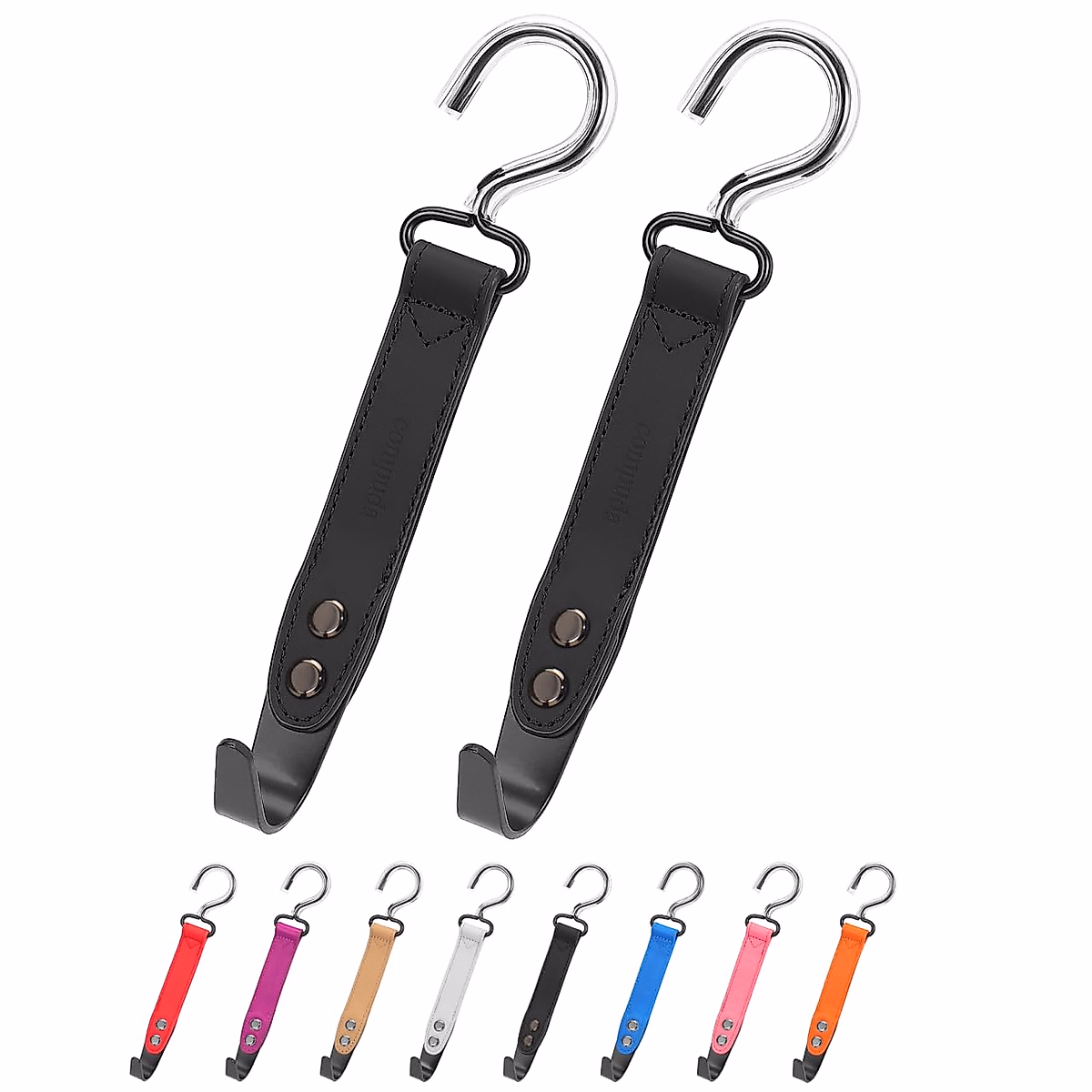 compuda Car Hooks,Car Purse Hook,Car Headrest Hook 2 Pack Leather Headrest Hooks for car accessories,SUS304 Car Bag Hooks(Black)