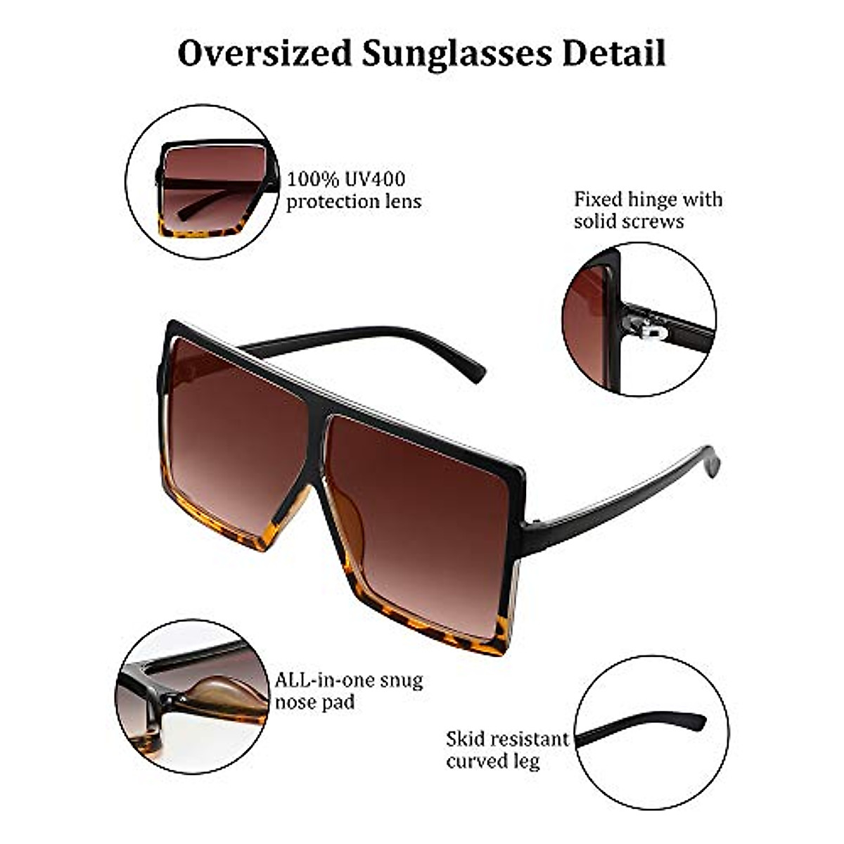 Frienda 3 Pieces Oversized Square Sunglasses Flat Top Fashion Oversized Shades for Women