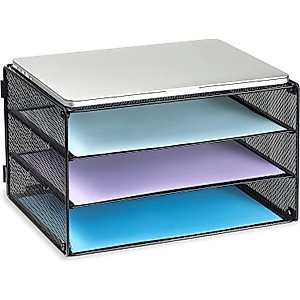 DALTACK 3 Tier Letter Tray Paper Organizer Mesh Metal Desk File Organizer for Home & Office, Black