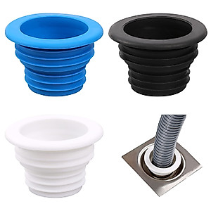 3Pcs Drain Pipe Hose Silicone Plug Sewer Seal Ring for Washing Universal Fit Drain Hose Machine Laundry Room Bathroom Bathtub Kitchen Cleaning Tools(Black White Blue)