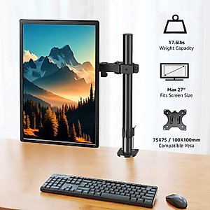Amazon Basics Single Computer Monitor Stand with Tilt and Rotation, Height Adjustable VESA Desk Arm Mount, Steel, 30 inches, Black