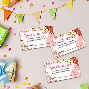 Measure Mommy's Belly Sign, Blush Pink Floral Baby Shower Sign, Measure the Baby Bump How Big is Mommy's Belly, Guessing Game for Gender Reveal Party- Game Set(1 Standing Sign + 50 Guessing Cards)
