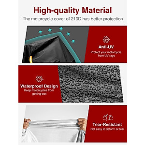 Puroma Motorcycle Cover, 105'' XXX-Large Heavy Duty Motorcycle Cover Waterproof Outdoor Indoor Scooter Shelter Protection with 4 Reflective Strips for Harley Davidson, Honda, Suzuki, Kawasaki, Yamaha