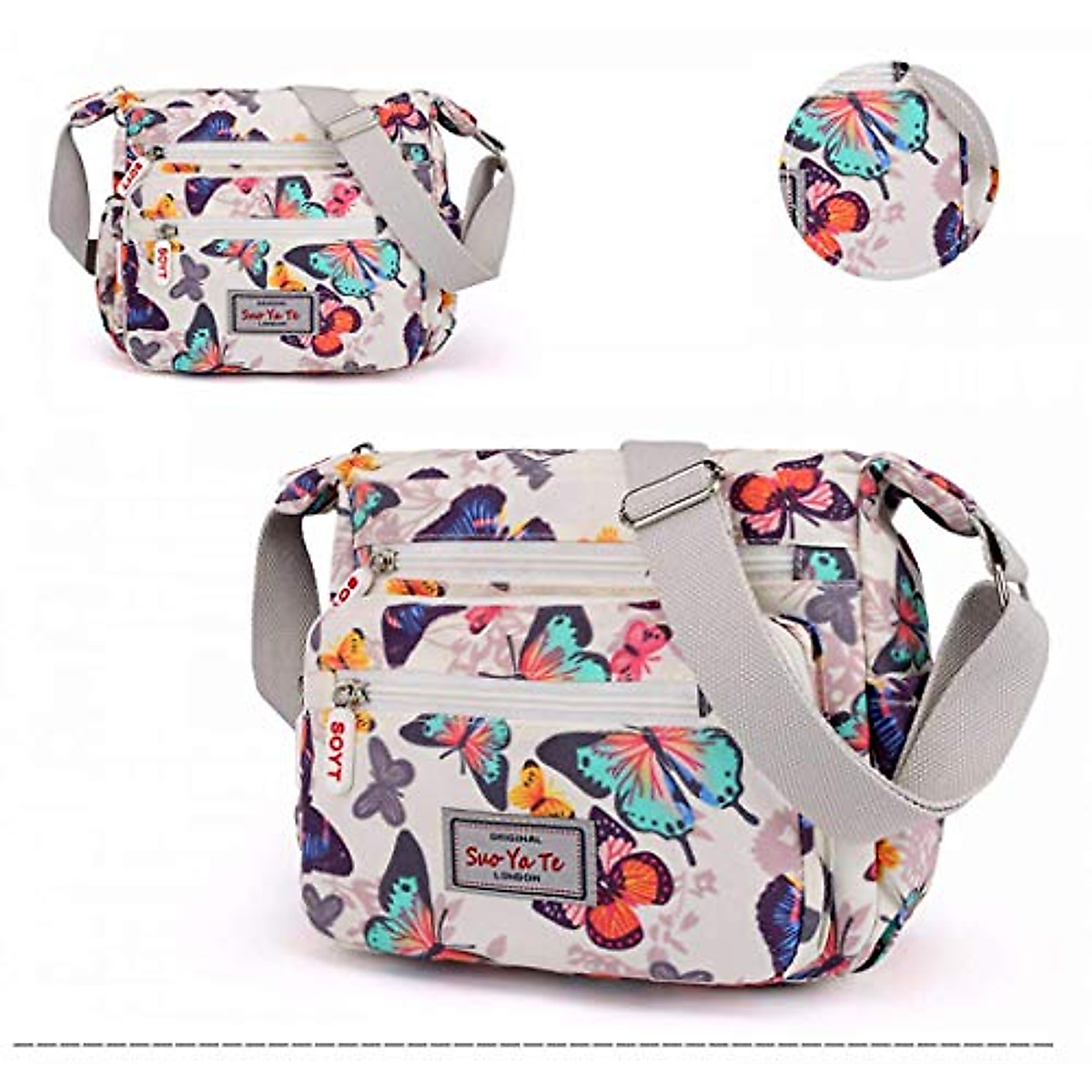 Crossbody Bag for Women Canvas Messenger Bag Waterproof Lightweight Shoulder Handbags with Multi Pocket Adjustable Strap for Daily Use Work Travel (Beige)