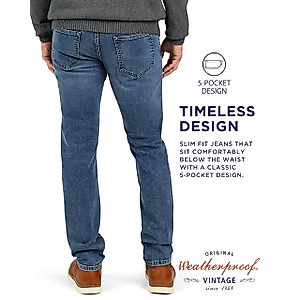 Vintage Men's Jeans - Weatherproof | Super-Soft Denim Jeans | Light Blue & Black Slim Fit Stretch Jeans - Size 36W x 30L