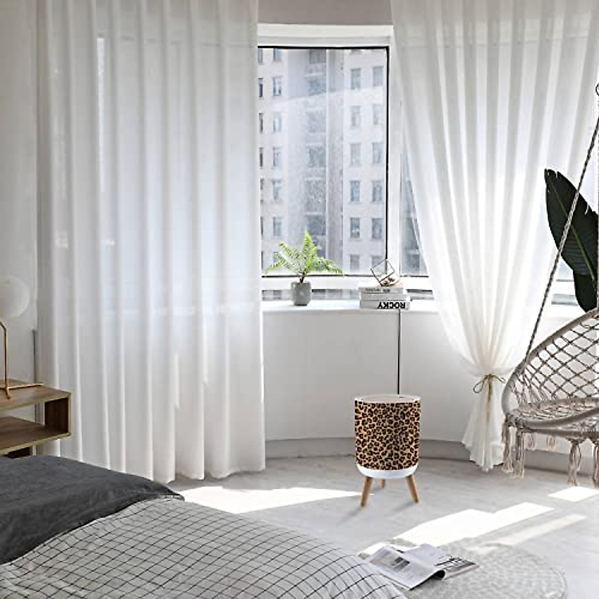 IBPNKFAZ89 Small Trash Can with Lid Leopard Seamless Classic Print The Skin of a Wild cat Fashion Garbage Bin Wood Waste Bin Press Cover Round Wastebasket for Bathroom Bedroom Kitchen 7L/1.8 Gallon