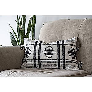 Foreside Home & Garden Black Diamond Pattern Woven 14x22 Cotton Decorative Throw Pillow with Hand Tied Tassels, 22 x 14 x 5