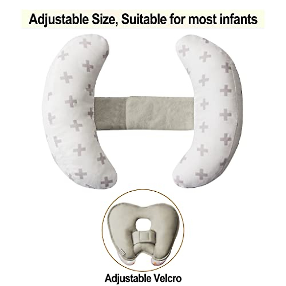 vocheer 2 in 1 Baby Travel Pillow, Baby Head Support Pillow Stroller Pillow with Banana Neck Pillow for Newborn,Light-Grey