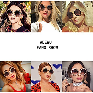 ADE WU Rhinestone Sunglasses Round Oversized Gem Shinning Sunnies for Feastival Party Favor (Silver/White)