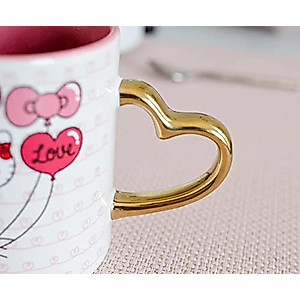 Sanrio Hello Kitty Love Heart-Shaped Handle Ceramic Mug | Large Coffee Cup For Espresso, Caffeine, Beverages, Home & Kitchen Essentials | Cute Valentine's Day Gifts and Collectibles | Holds 14 Ounces