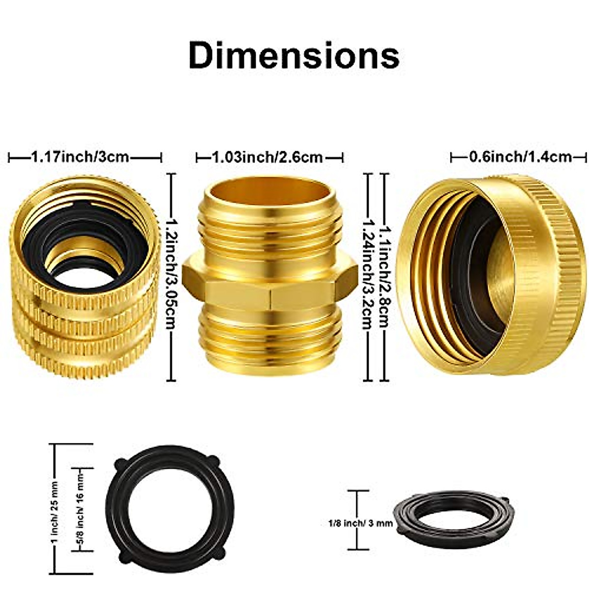 Tatuo 6 Pack Garden Hose Connector Adapter, Male to Male, Female to Female, Hose End Cap, 3/4 Inch Connector Extra 10 Pack Washers