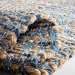 SAFAVIEH Cape Cod Collection 2'3" x 16' Natural / Blue CAP350A Handmade Flatweave Coastal Braided Jute Runner Rug