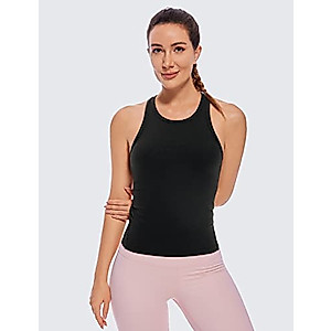 CRZ YOGA Butterluxe Womens Racerback Tank Top High Neck Workout Tops Athletic Sleeveless Top Camisole Gym Tanks Black Medium