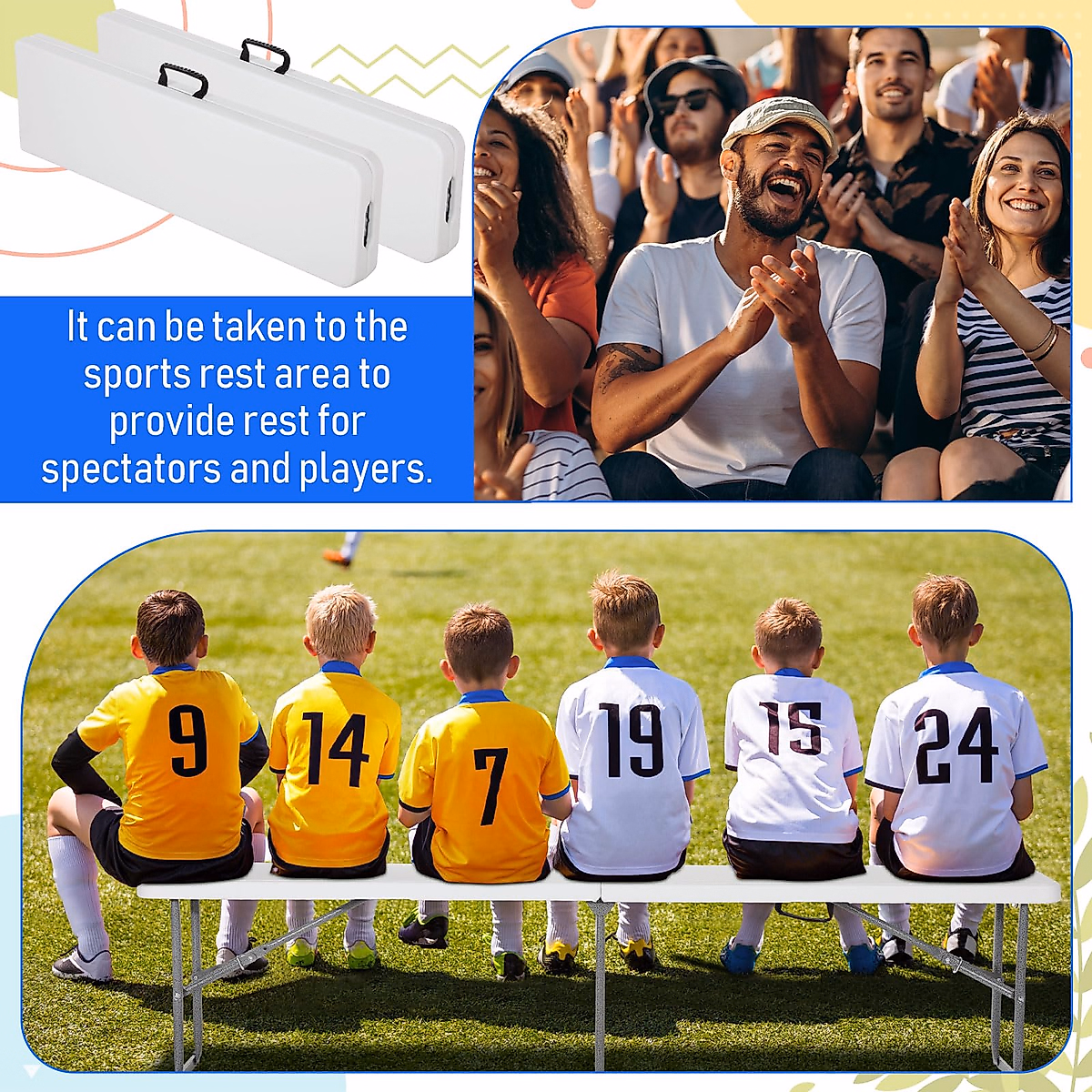 Soaoo 4 Pack 6ft Folding Bench Portable Foldable Bench Seat White Plastic Fold in Half Furniture Bench Seating with Carrying Handle for Indoor Outdoor Garden Camping Picnic Party Soccer Events