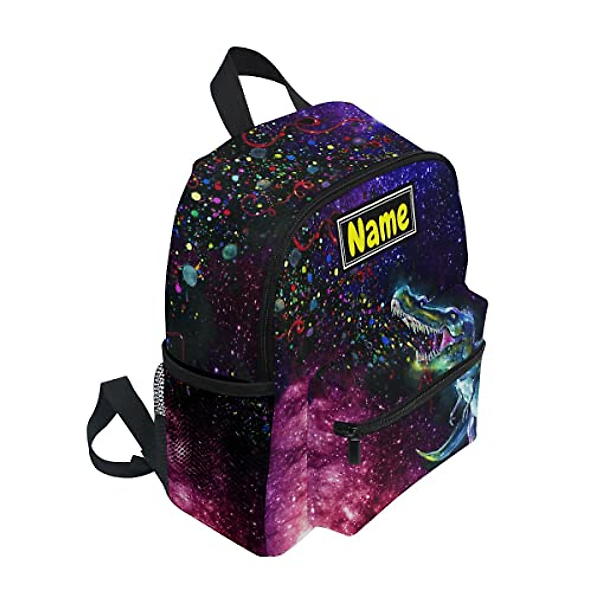 Glaphy Custom Kids Backpack for Boys Girls, Dinosaur Galaxy Toddler Backpack Kindergarten Elementary, Personalized Name Preschool Bookbag with Chest Strap