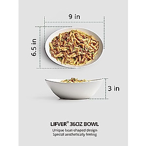 LIFVER 9" Serving Bowls, Porcelain Large Serving Dishes, 36 Ounce for Salads, Side Dishes, Pasta, Oval Shape, Microwave & Dishwasher Safe, Good Size for Dinner Parties, Set of 4, White