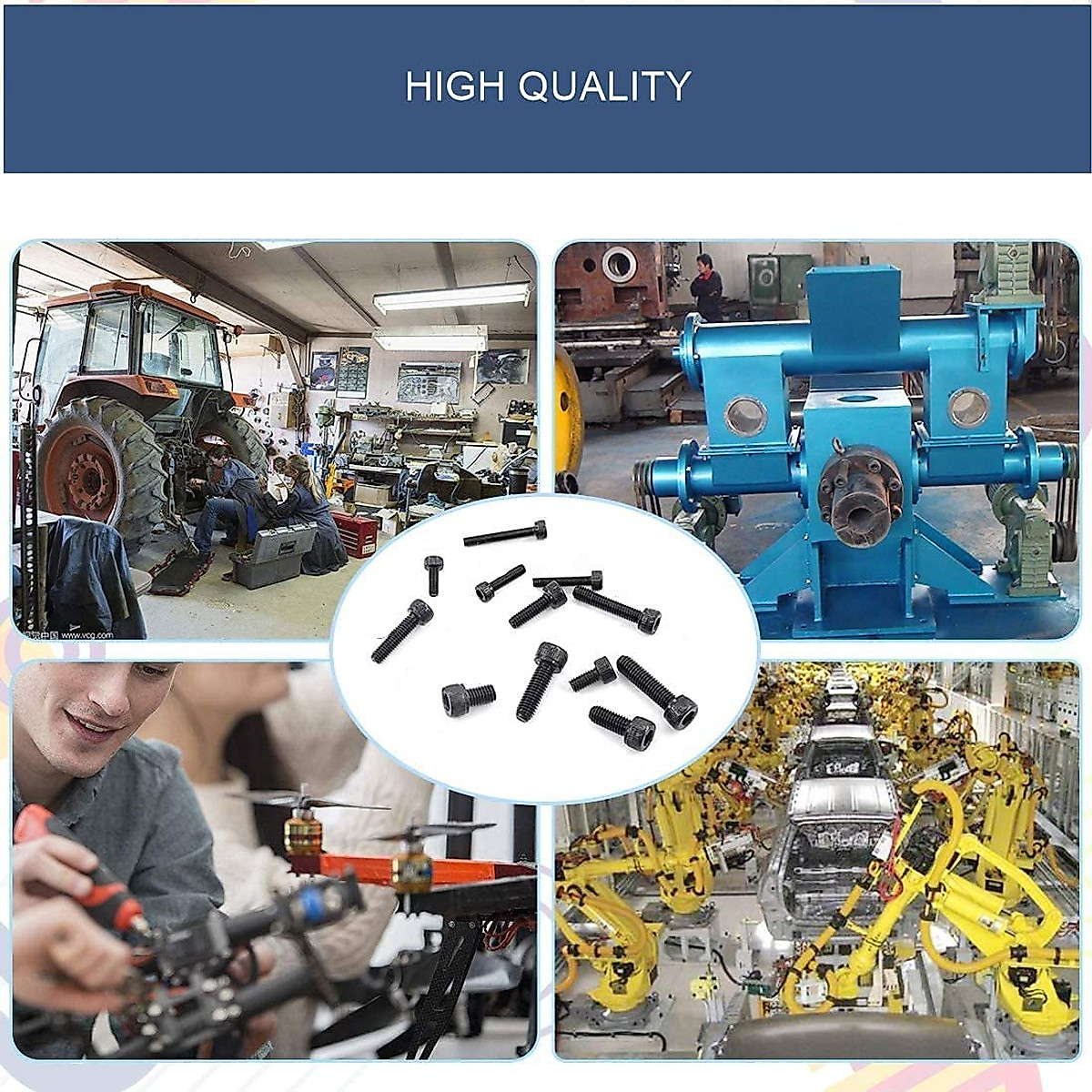 Yinpecly M6 Machine Screws Hex Socket Round Head Screw Carbon Steel Fasteners Bolts for Ship Building Industry, Black 20 PCS