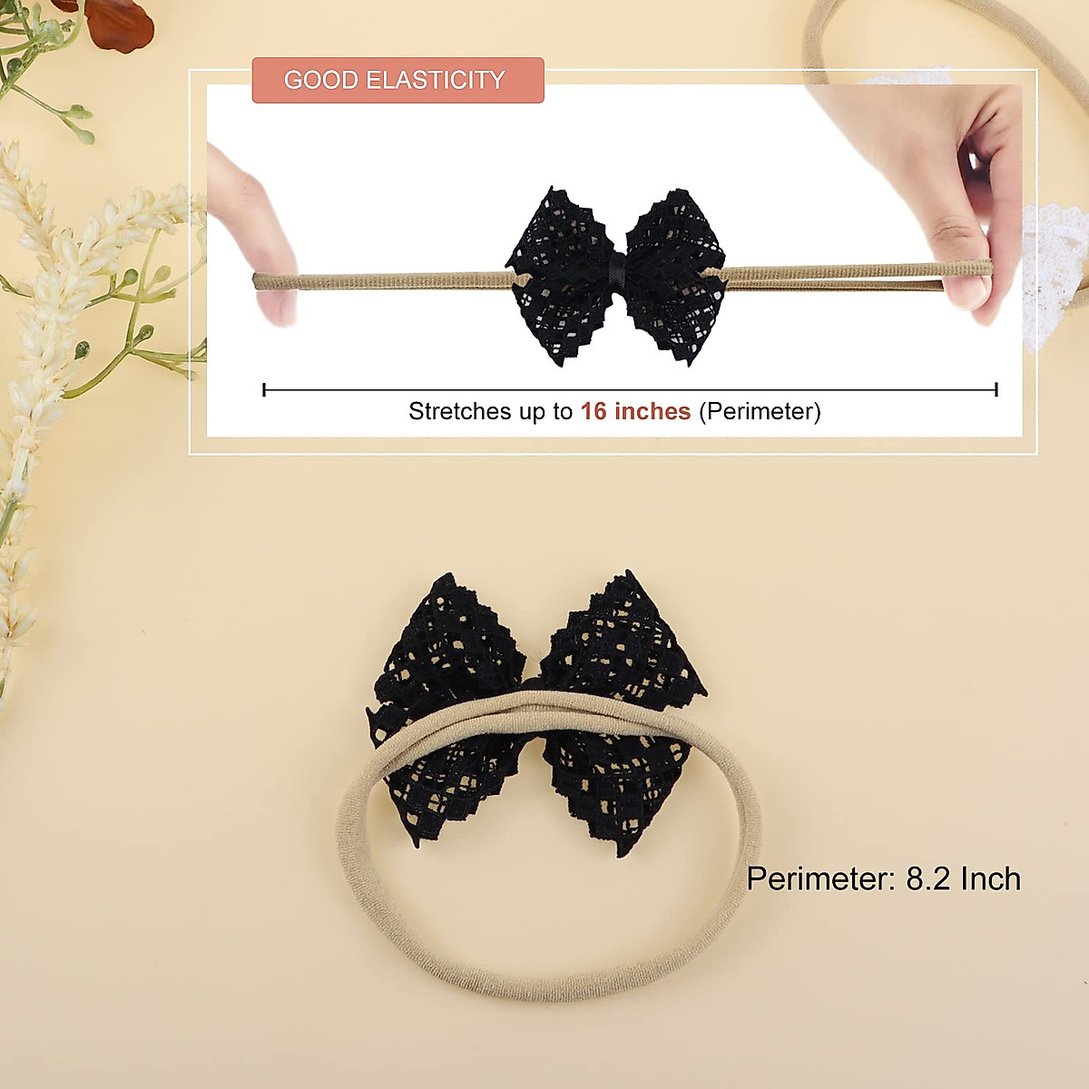 Mery Yuer Baby Girls Lace Headbands Hair Bows Nylon Hairbands for Newborn Infant Toddlers and kids