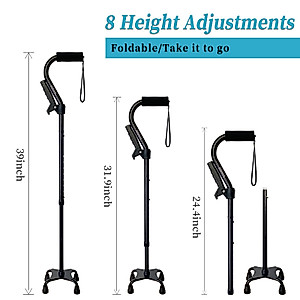 AOHHL Quad Walking Cane Foldable Adjustable Portable Stick Men & Women and Seniors - Lightweight & Sturdy with 4-Pronged Base for Extra Stability Balance,Self Standing Gifts for mom Dad(black1)