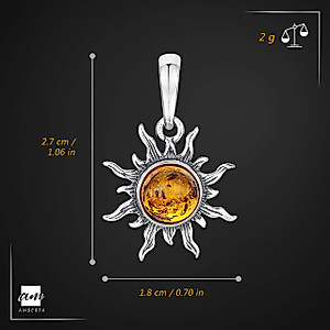 Amberta 925 Sterling Silver with Genuine Baltic Amber - Sun Pendant for Women - Honey Stone Color