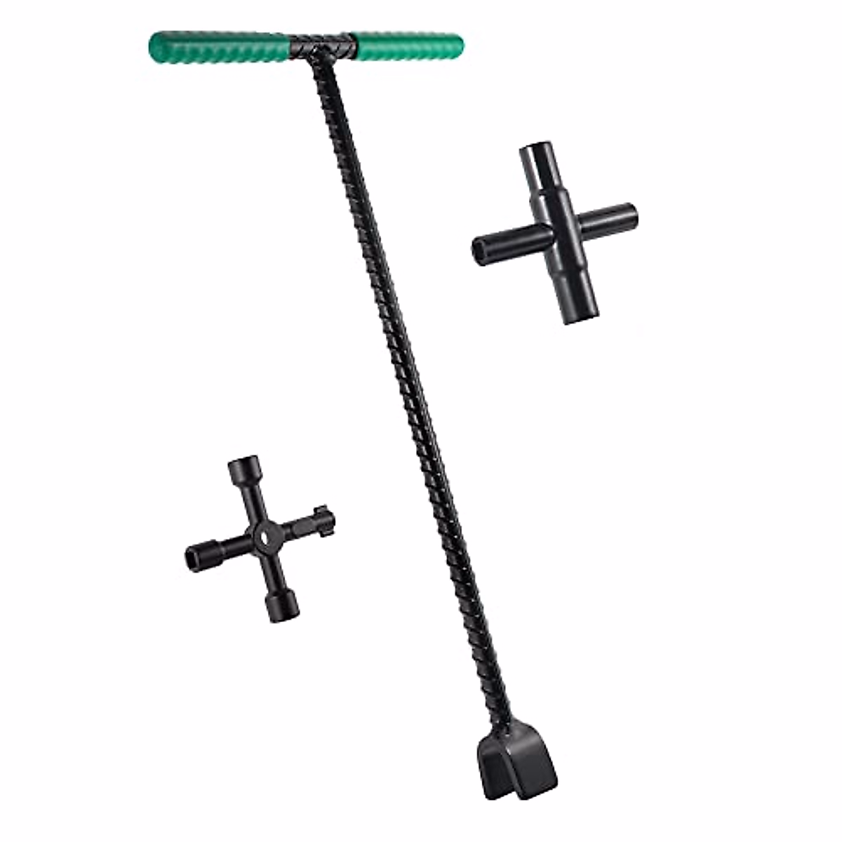 QPURO Water Meter Key 16 inch Kit - Industrial Grade Curb Key Water Shut Off Tool - Includes 4-Way Multi Functional Utility Tool and 4 Way Sillcock Water Key for Valves, Faucets, and Spigots